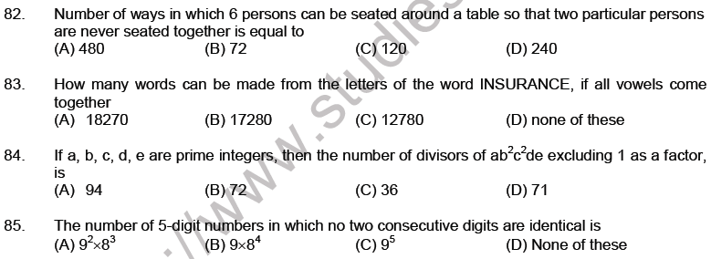 JEE Mathematics Permutation and Combination MCQs Set A with Answers